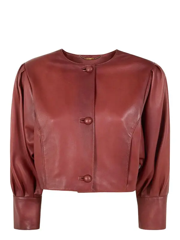 Chloé Cropped Leather Jacket - Brown