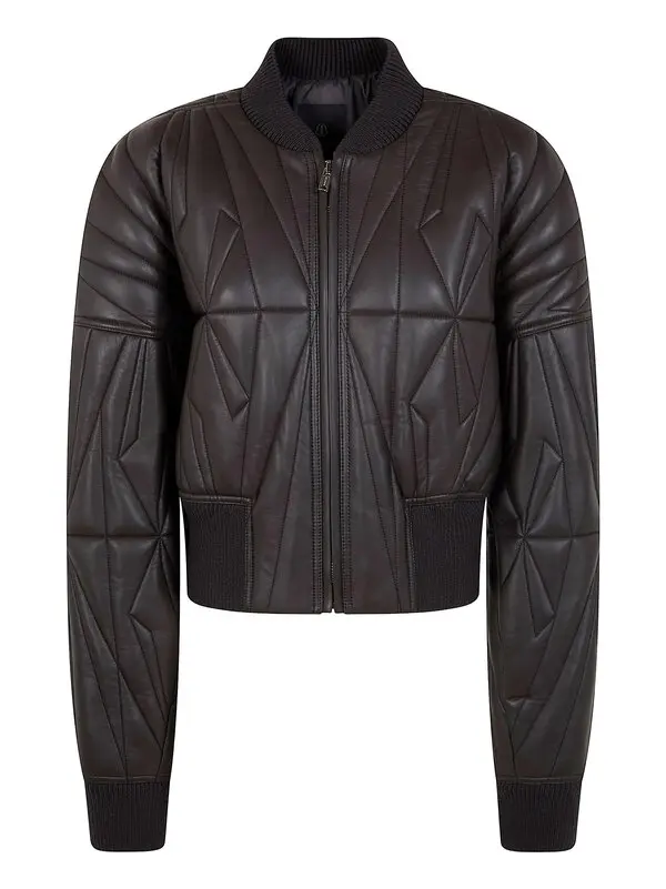 RICK OWENS MONCLER Geocamo Cropped Leather Jacket - Gray