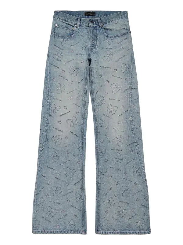 Balenciaga Mid-waist Denim Pants With Bow Artwork - Blue