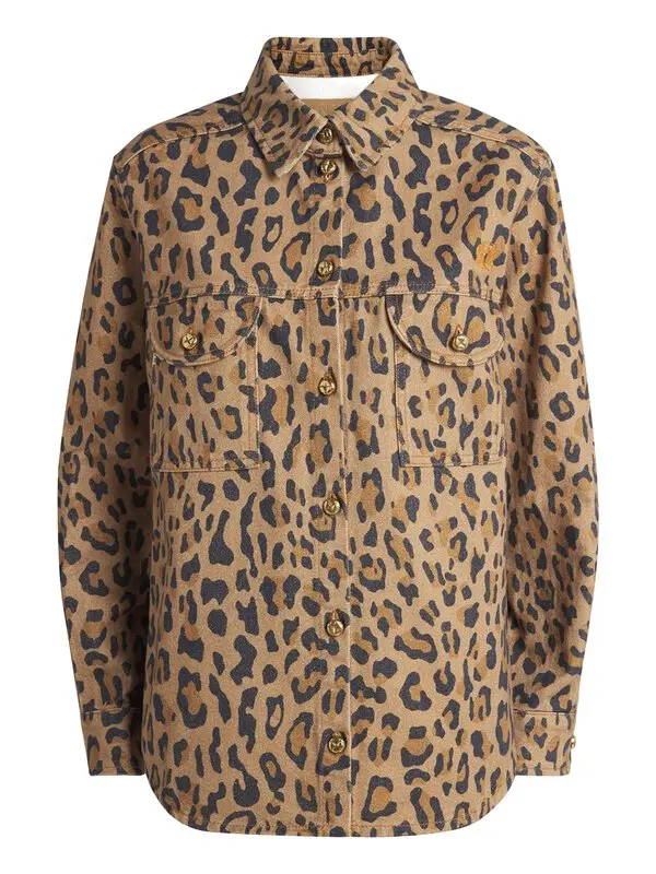 BLAZÉ MILANO Denim Leopard-print Shirt - Beige