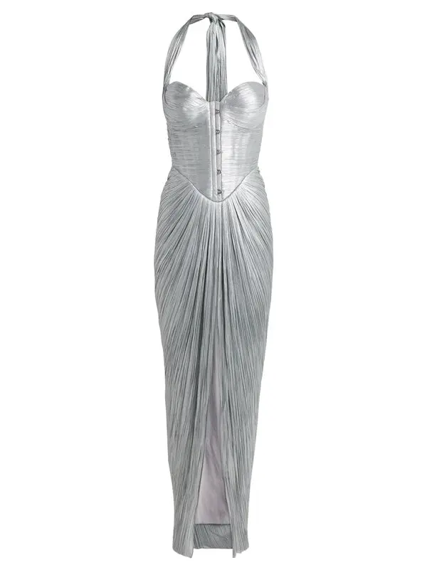 MARIA LUCIA HOHAN Silk Pleated Susie Gown - Silver
