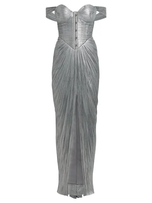 MARIA LUCIA HOHAN Silk Pleated Susie Gown - Silver