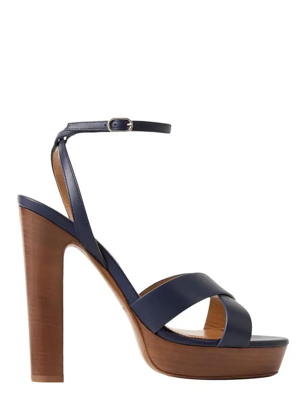 Ralph Lauren Calfskin Cleary Platform Sandals - Navy