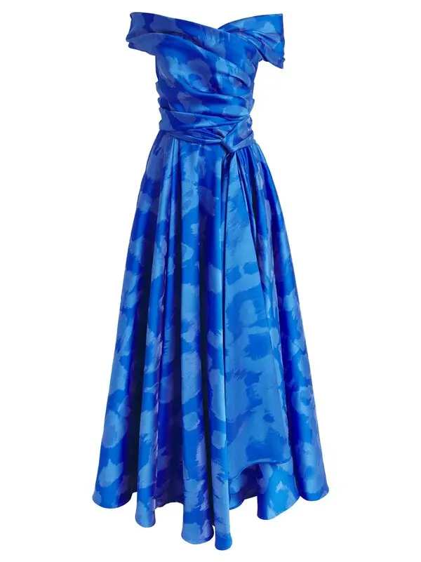 Talbot Runhof Satin Off-the-shoulder Gown - Blue