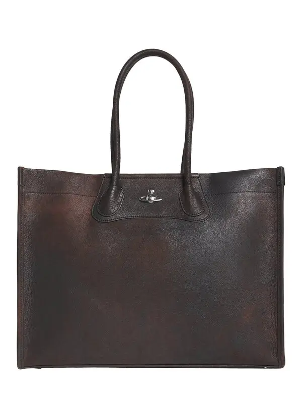 VIVIENNE WESTWOOD Distressed Leather Tote Bag - Brown