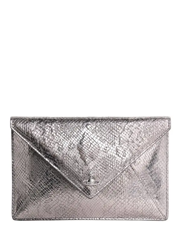 VIVIENNE WESTWOOD Croc-embossed Leather Envelope Clutch - Silver