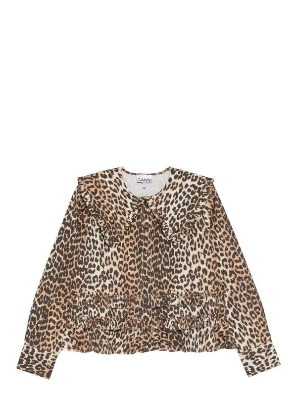 GANNI Organic Cotton Leopard Print Shirt - Multi