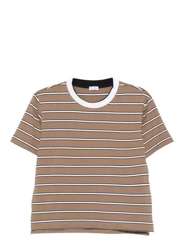 Brunello Cucinelli Striped Cotton T-shirt - Brown