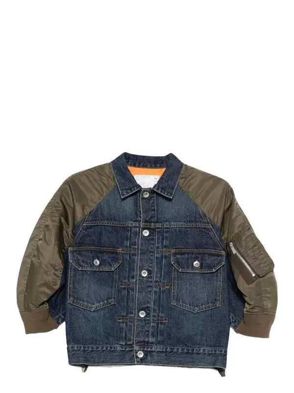 Sacai Nylon And Denim Jacket - Green