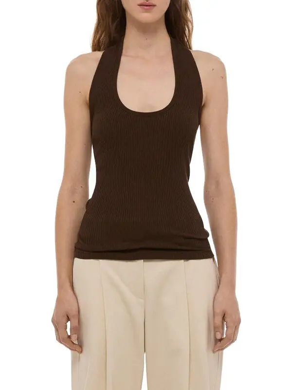 Helmut Lang Stretch Cotton Halter Tank - Bistre