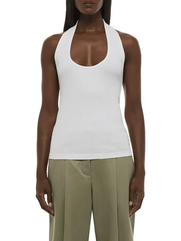 Helmut Lang Stretch Cotton Halter Tank - Optic White