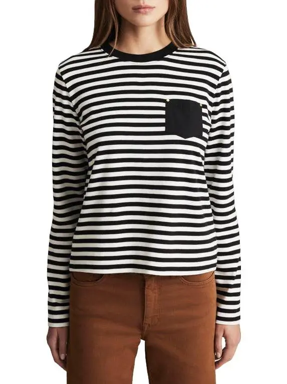 MAVI Stripe Long Sleeve Pocket T-shirt - Black White Stripe