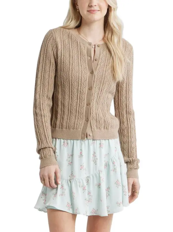 Bp. Pointelle Knit Cardigan - Tan Savannah