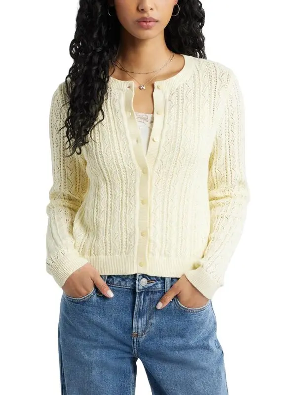 Bp. Pointelle Knit Cardigan - Yellow Frost