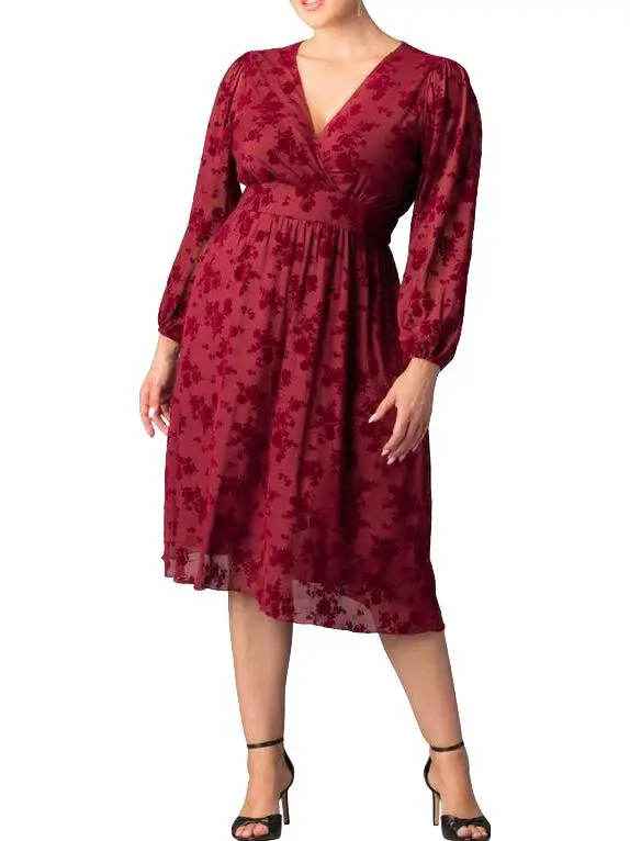 KIYONNA Melanie Floral Mesh Cocktail Dress - Bordeaux Flocked Florals