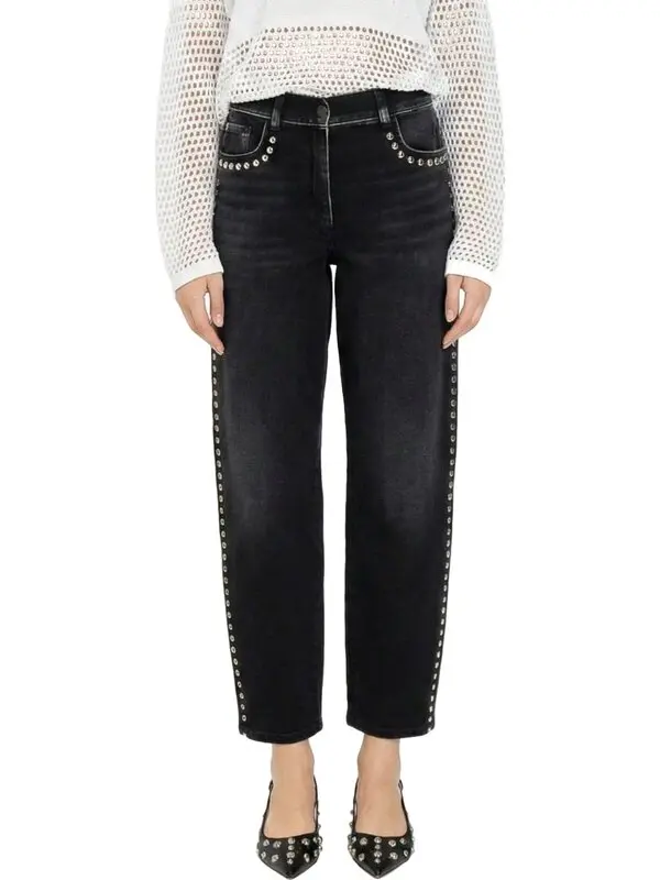 TWINSET Studded Denim Straight Jeans - Black