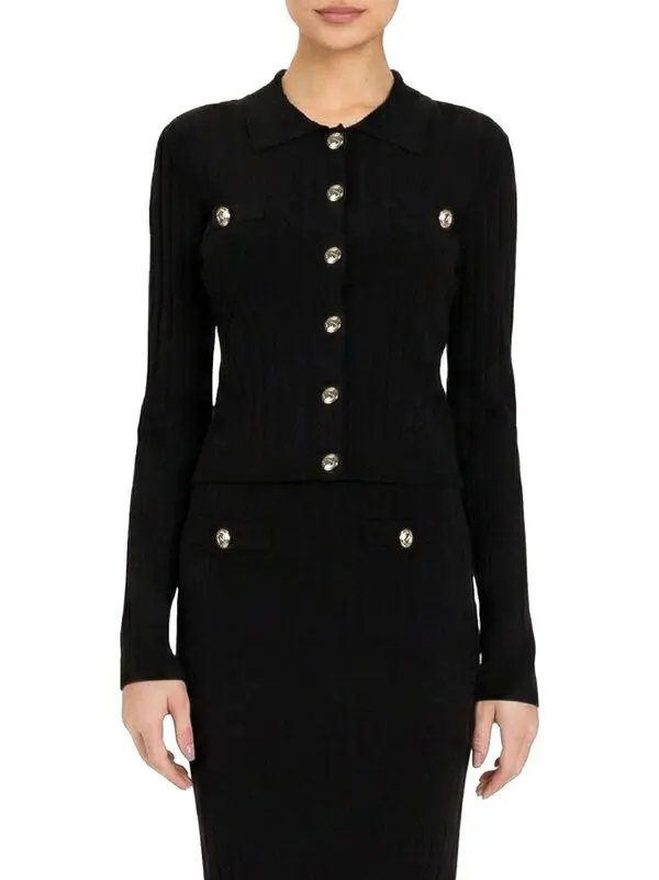 TWINSET Viscose Knit Polo Shirt With Button Closure - Black