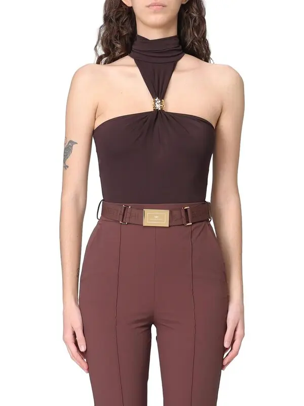 Elisabetta Franchi Cut-out Turtleneck Bodysuit Top - Brown