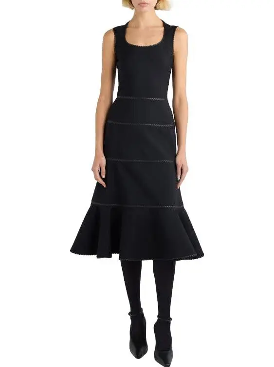 Alaïa Charnière Stretch Virgin Wool & Leather Dress - Noir