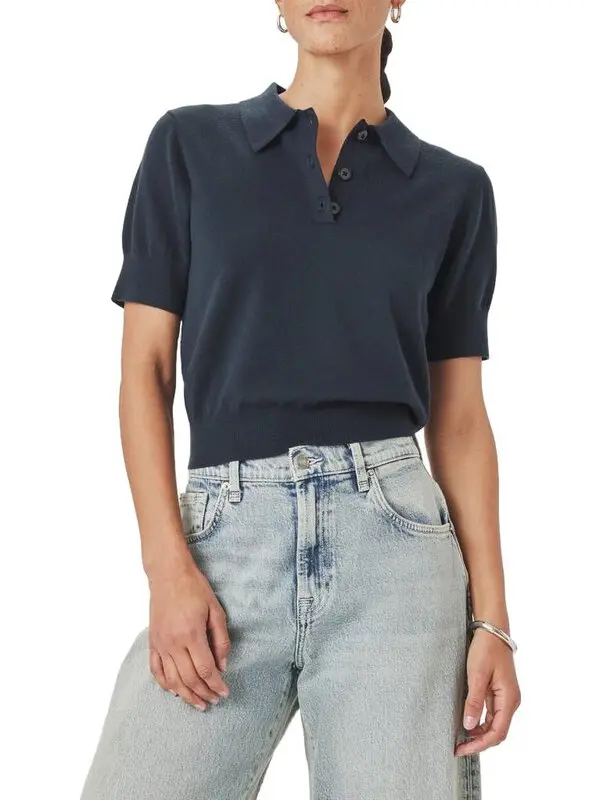 Splendid Christa Crop Polo Sweater - Mood Indigo Blue