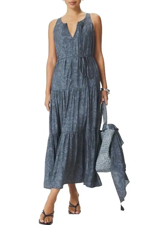 Splendid Paisley Print Tiered Maxi Dress - Mood Indigo Blue