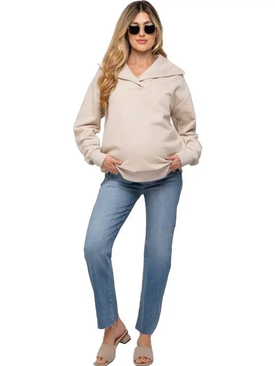 PINKBLUSH Raw Hem Straight Maternity Jeans - Light Blue