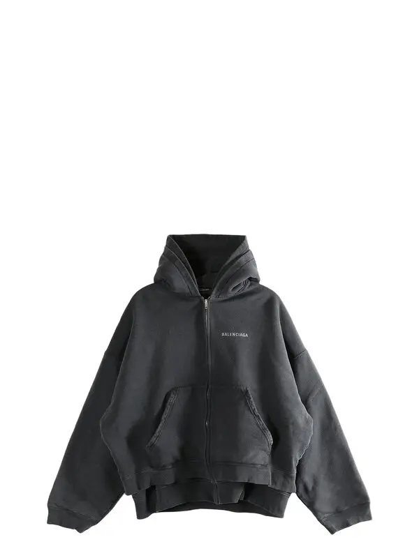 Balenciaga Layered Zip-up Hoodie Jacket - Black