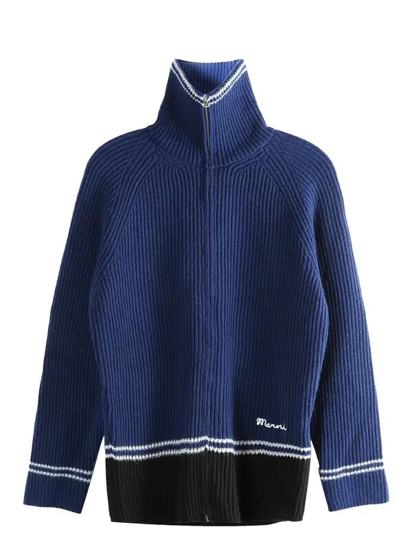 Marni Wool And Alpaca Cardigan With Applique - Blue