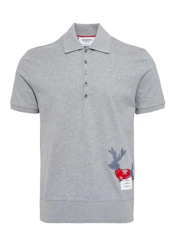 Thom Browne Reindeer Hector Rib Cuff Polo - Grey