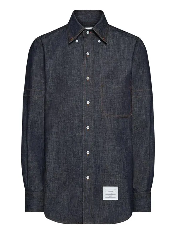 Thom Browne Long-sleeve Straight Fit Denim Shirt - Blue