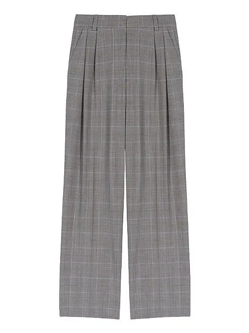 Maje Checked Straight-leg Stretch Wool-blend Trousers - Grey