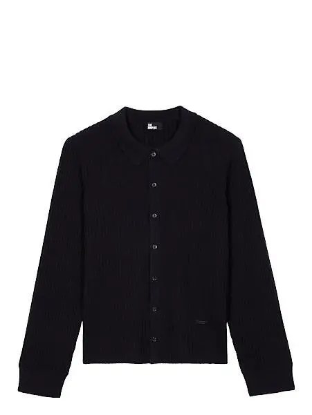 The Kooples Button-down Wool-blend Jumper - Dark Navy