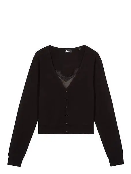 The Kooples Lace Trim Stretch-knit Jumper - Black