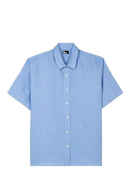 The Kooples Short-sleeved Brand-embroidered Linen Shirt - Blue
