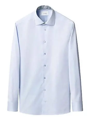 Eton Floral-trim Contemporary-fit Cotton Shirt - Light Blue