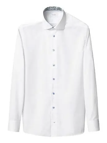 Eton Floral-trim Contemporary-fit Cotton Shirt - White