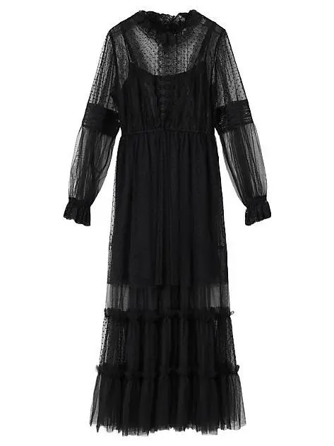 ALLSAINTS Nita Ruffled Mesh And Lace Maxi Dress - Black