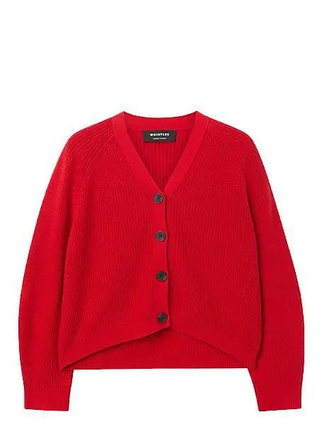 Whistles Ribbed V-neck Cotton Cardigan - Red