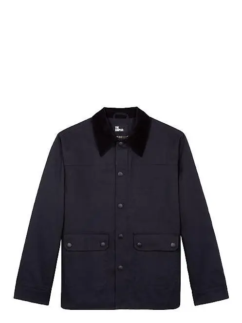 The Kooples Regular Fit Cotton Jacket With Corduroy Collar - Dark Navy
