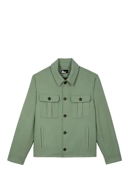 The Kooples Wool-blend Jacket With Chest Pockets - Almond Green