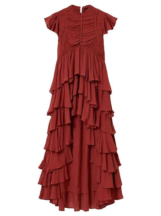 ALLSAINTS Shaela Ruffled Woven Maxi Dress - Paprika Red