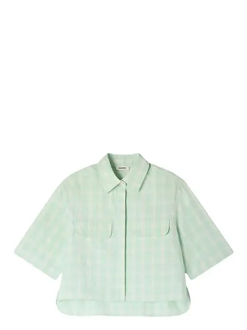 Sandro Check-print Cropped Shirt - Green / Ecru
