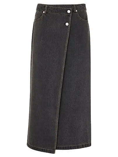 Whistles Button-up Wrap Denim Midi Skirt - Barely Black