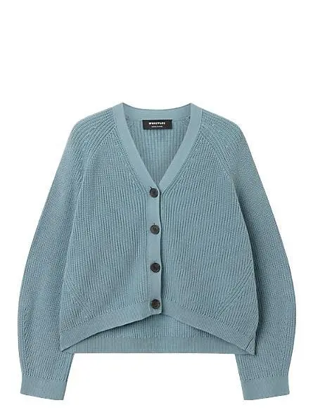 Whistles Ribbed V-neck Cotton Cardigan - Blue