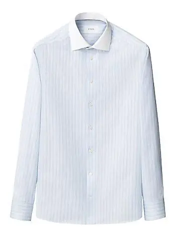 Eton Signature Twill Striped Slim-fit Cotton Shirt - Light Blue