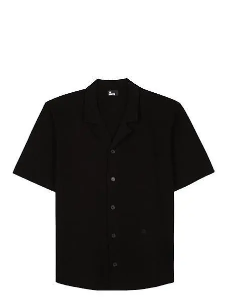 The Kooples Short-sleeve Mesh Linen And Cotton-blend Shirt - Black