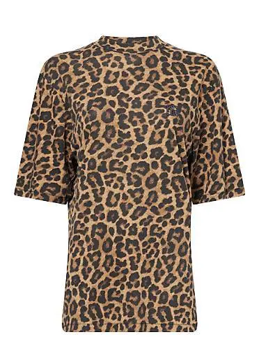 ANINE BING Avi Leopard-print Cotton T-shirt - Black And Brown
