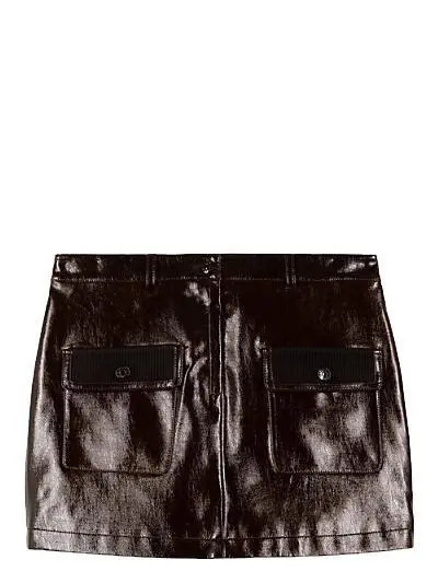 The Kooples High-rise Vinyl-effect Mini Skirt - Cafe