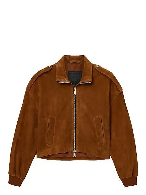ALLSAINTS Lowden Collared Suede Jacket - Cognac Brown