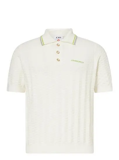 Casablanca Tennis Short-sleeves Stretch-cotton Blend Polo Shirt - White